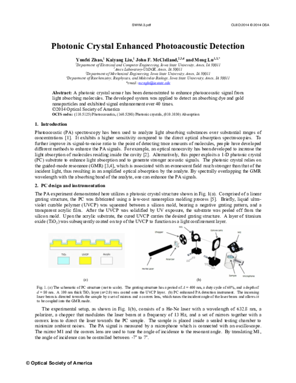 (PDF) Photonic Crystal Enhanced Photoacoustic Detection | John McClelland - Academia.edu