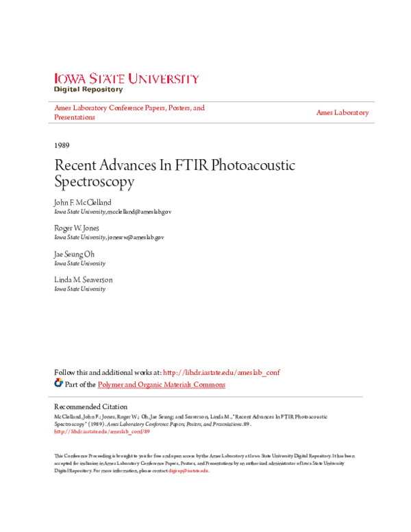 (PDF) Recent Advances In FTIR Photoacoustic Spectroscopy