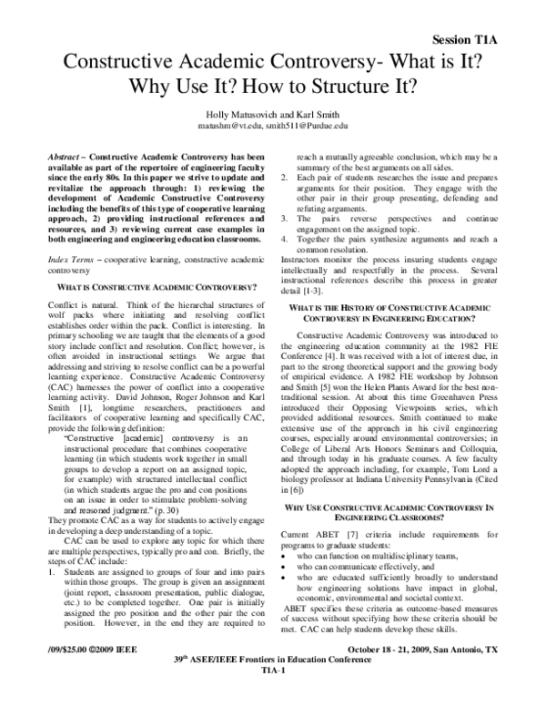 (PDF) Constructive Academic Controversy-What is it? Why use it? How to ...