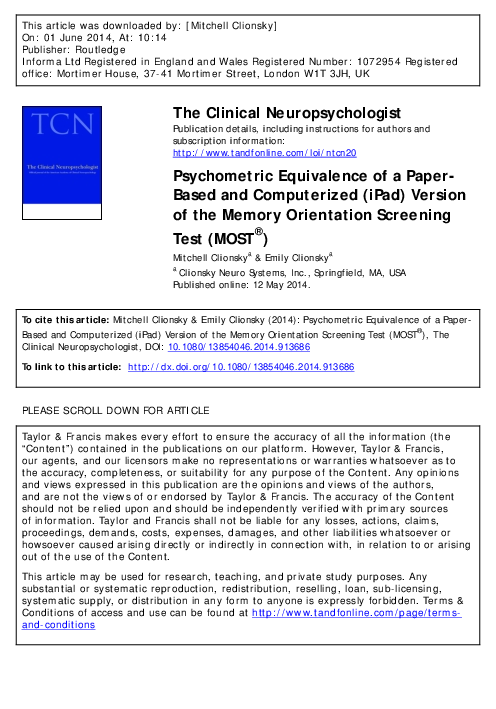 (PDF) Psychometric Equivalence of a Paper-Based and Computerized (iPad ...