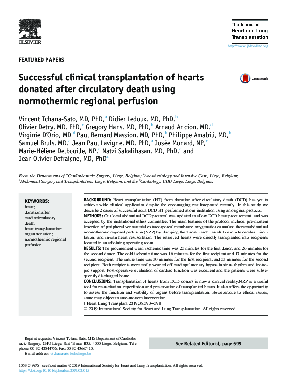 (PDF) Successful clinical transplantation of hearts donated after ...