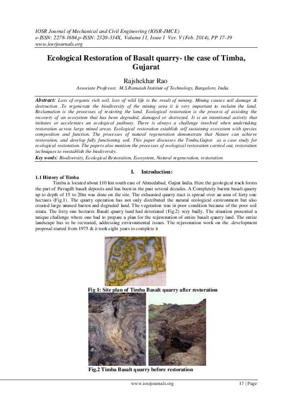 (PDF) Ecological Restoration of Basalt quarry- the case of Timba, Gujarat