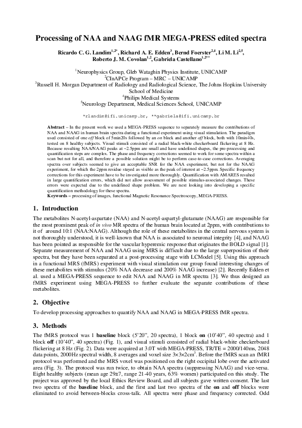 (PDF) Processing of NAA and NAAG fMR MEGA-PRESS edited spectra ...