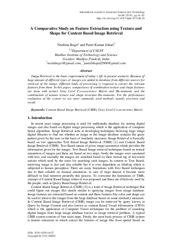 (PDF) A Comparative Study on Feature Extraction using Texture and Shape for Content Based Image ...