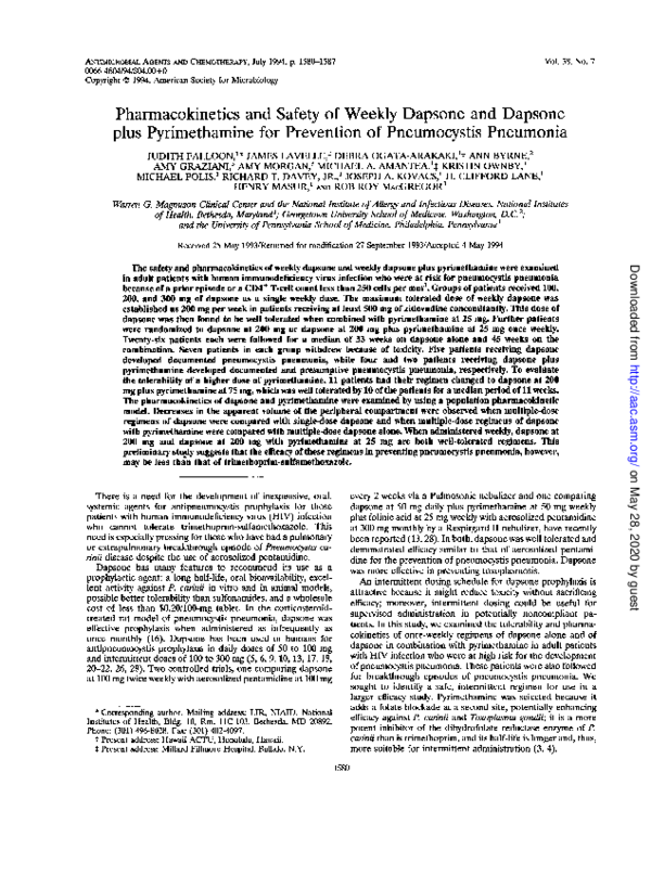 (PDF) Pharmacokinetics and safety of weekly dapsone and dapsone plus ...