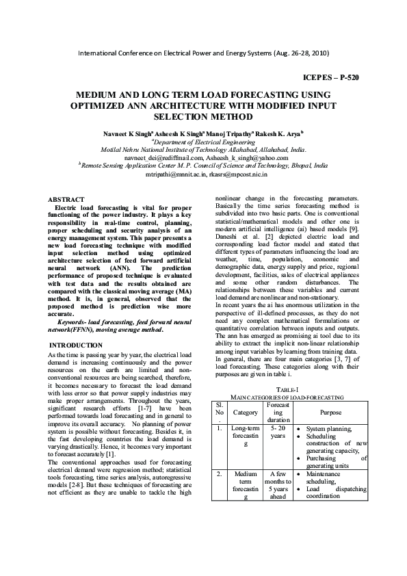 Pdf Medium And Long Term Load Forecasting Using Optimized Ann Architecture With Modified Input