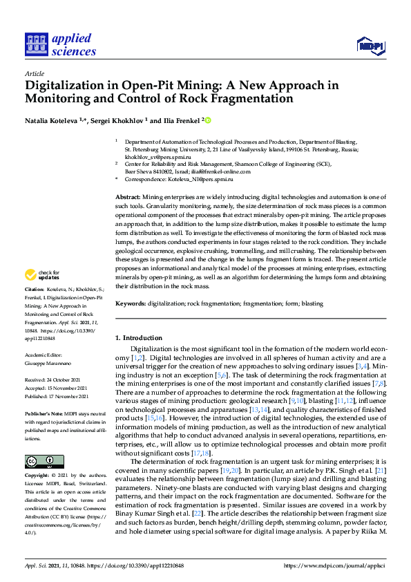 Pdf Digitalization In Open Pit Mining A New Approach In Monitoring And Control Of Rock