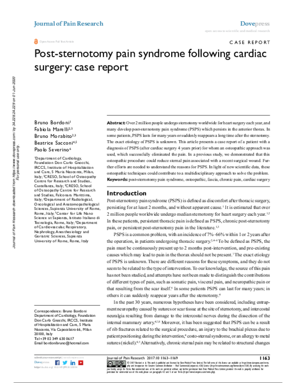 (PDF) Post-sternotomy pain syndrome following cardiac surgery: case ...