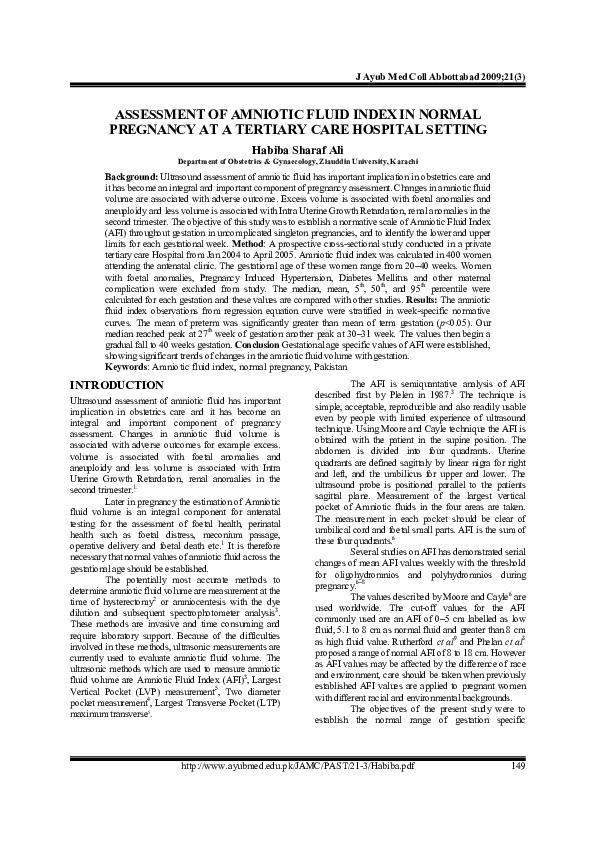 (PDF) Assessment of amniotic fluid index in normal pregnancy at a ...