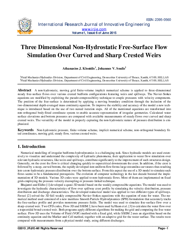 (PDF) Three Dimensional Non-Hydrostatic Free-Surface Flow Simulation ...