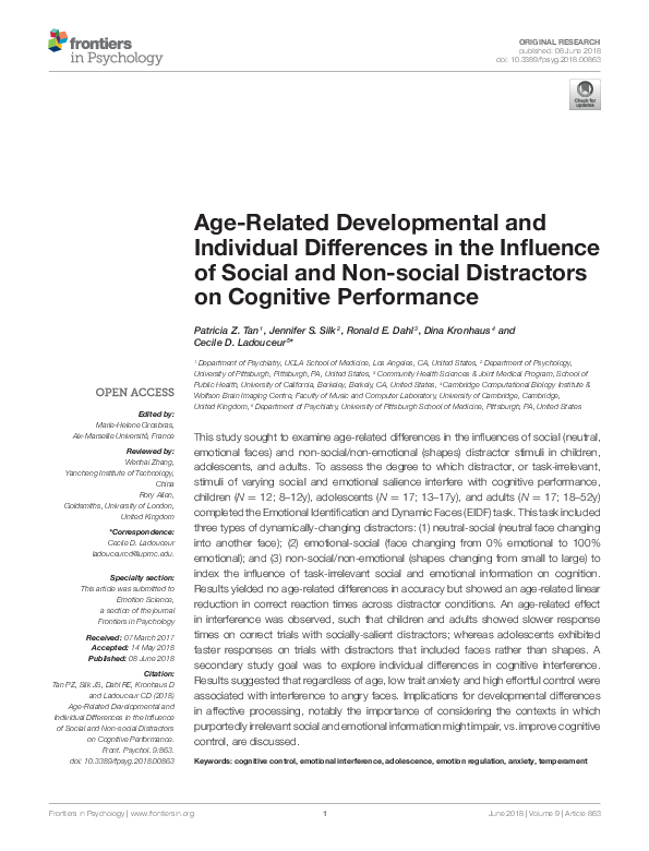 Pdf Age Related Developmental And Individual Differences In The Influence Of Social And Non