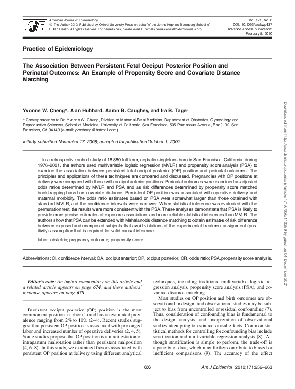 (PDF) The Association Between Persistent Fetal Occiput Posterior ...