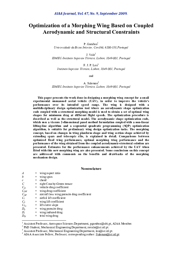 (PDF) Optimization of a Morphing Wing Based on Coupled Aerodynamic and Structural Constraints
