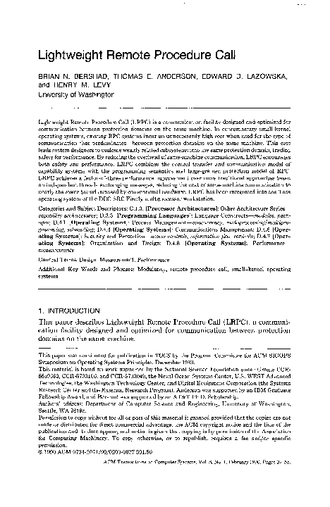 (PDF) Lightweight remote procedure call