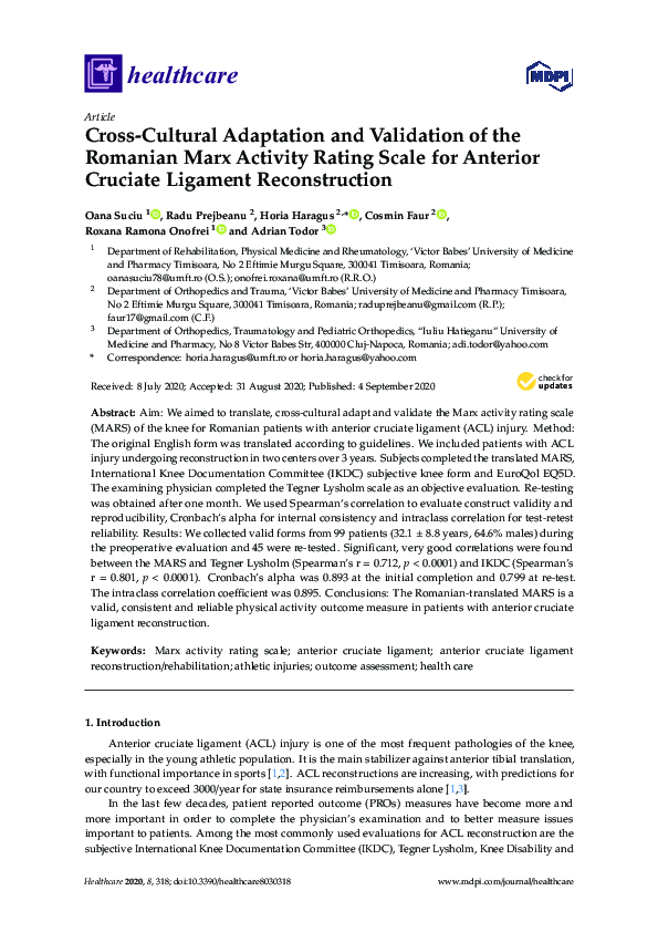 (PDF) Cross-Cultural Adaptation and Validation of the Romanian Marx ...