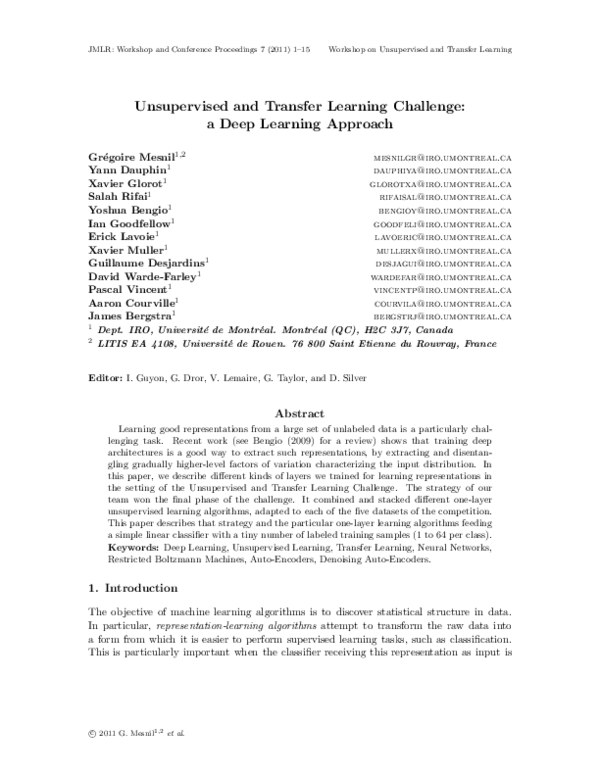 Pdf Unsupervised And Transfer Learning Challenge A Deep Learning