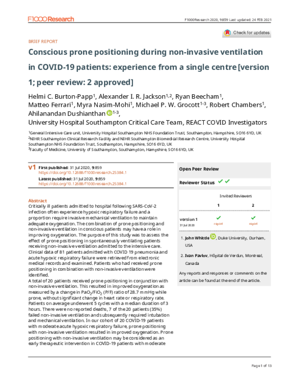 (PDF) Conscious prone positioning during non-invasive ventilation in ...