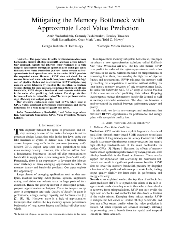 (PDF) Mitigating the Memory Bottleneck With Approximate Load Value ...