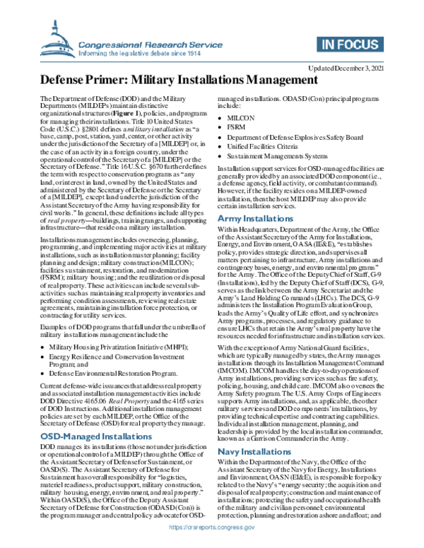 (PDF) Defense Primer: Military Installations Management