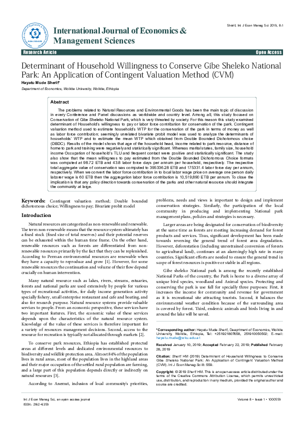 (PDF) Determinant of Household Willingness to Conserve Gibe Sheleko ...