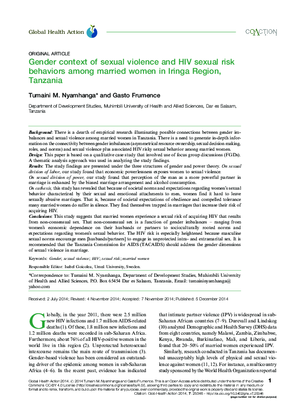 Pdf Gender Context Of Sexual Violence And Hiv Sexual Risk Behaviors 5144