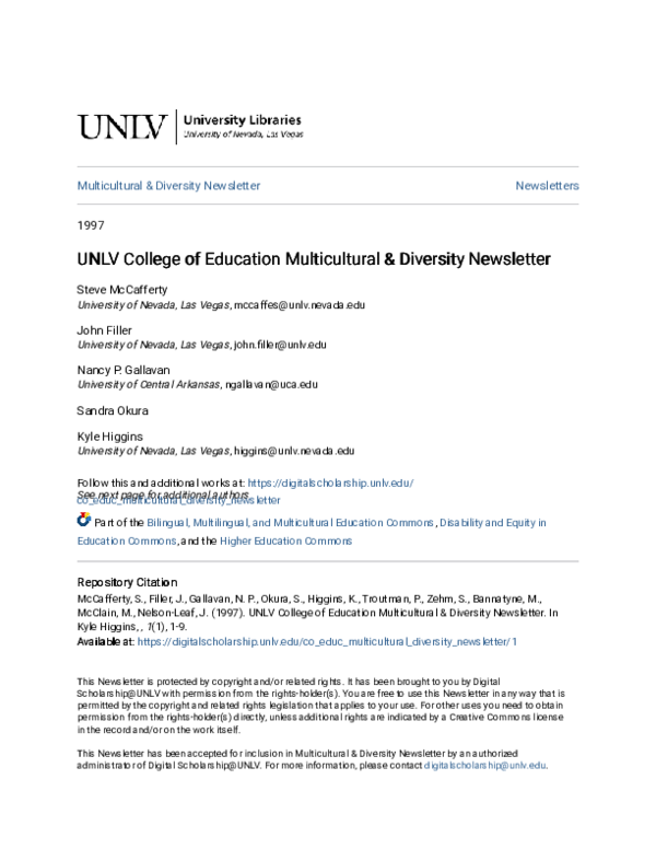 (PDF) UNLV College of Education Multicultural & Diversity Newsletter