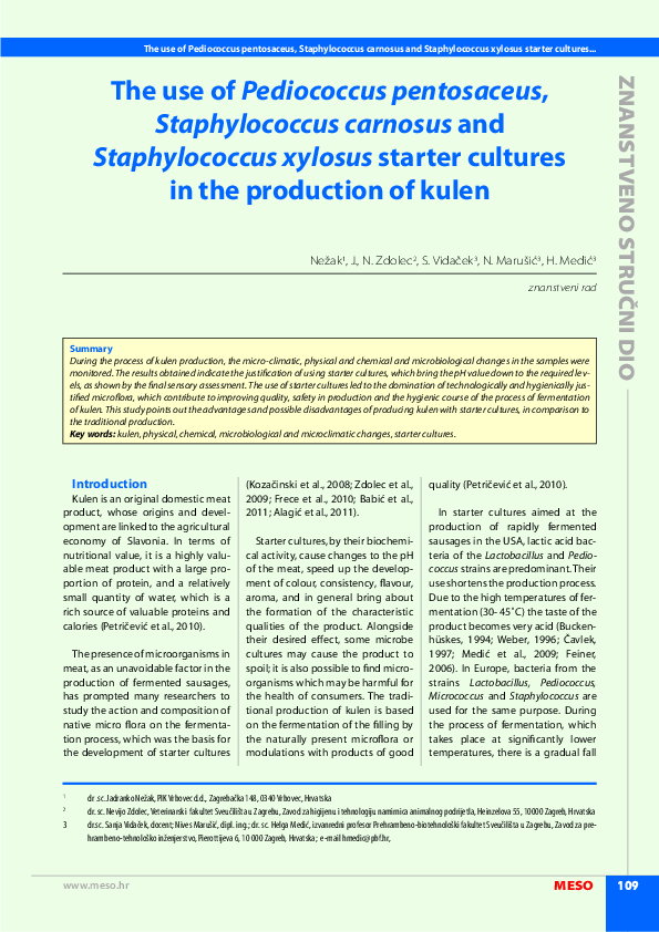 (PDF) The use of Pediococcus pentosaceus, Staphylococcus carnosus and ...