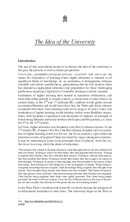 (PDF) The Idea of the University. Introduction