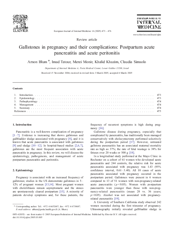 (PDF) Gallstones in pregnancy and their complications: Postpartum acute ...