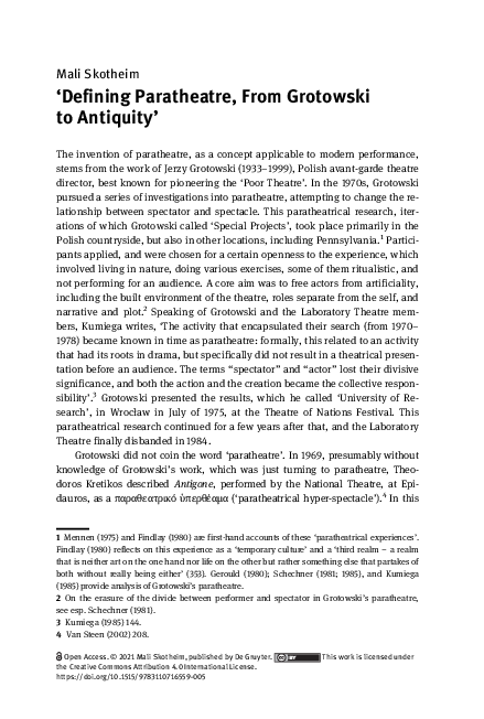 (PDF) 'Defining Paratheatre, From Grotowski to Antiquity'