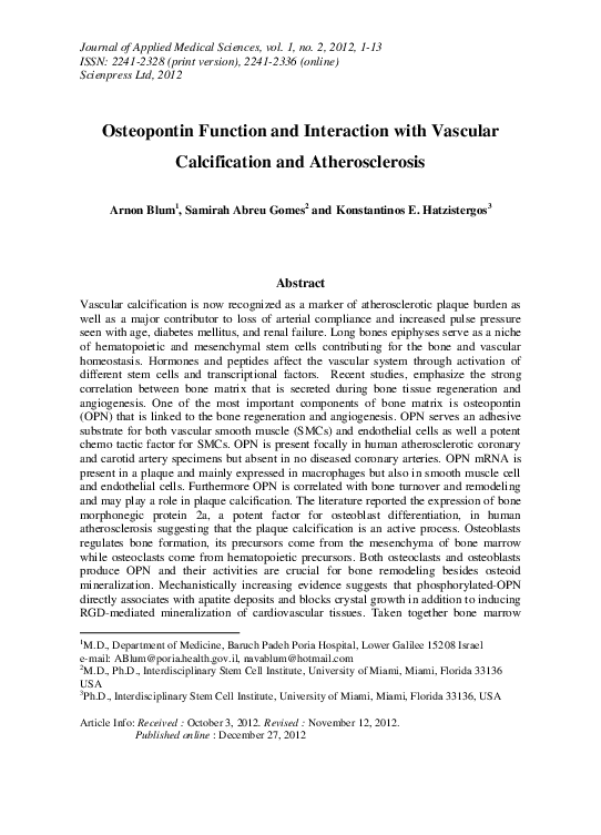 (PDF) Osteopontin Function and Interaction with Vascular Calcification ...