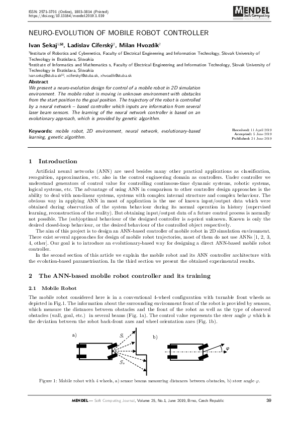 (PDF) Neuro-Evolution of Mobile Robot Controller | Ivan Sekaj - Academia.edu