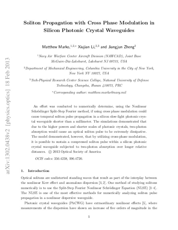 (PDF) Soliton propagation with cross-phase modulation in silicon photonic crystal waveguides