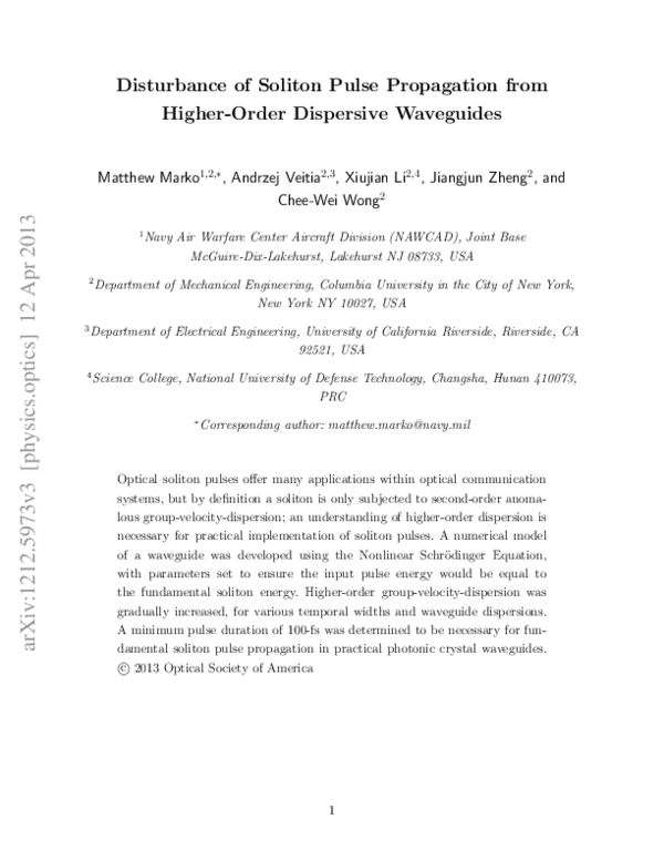 (PDF) Disturbance of Soliton Pulse Propagation from Higher-Order ...