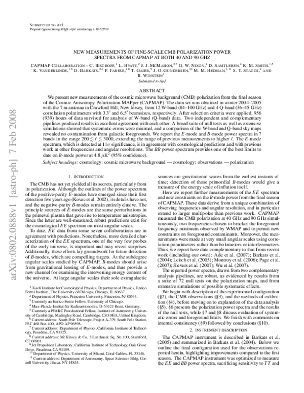 (PDF) New Measurements of Fine‐Scale CMB Polarization Power Spectra from CAPMAP at Both 40 and ...