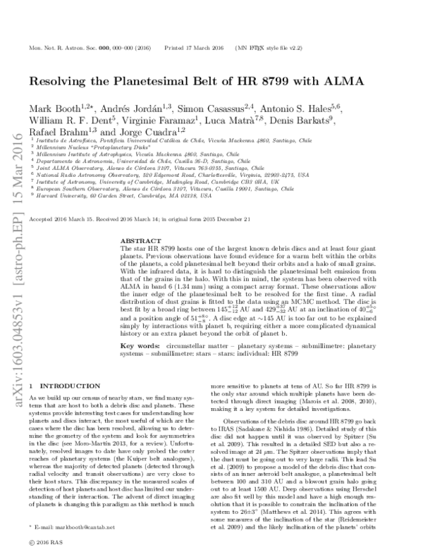 (PDF) Resolving the Planetesimal Belt of HR 8799 with ALMA