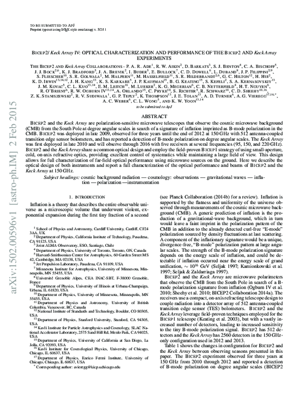 (PDF) BICEP2/Keck Array IV: Optical Characterization and Performance of the BICEP2 and Keck ...