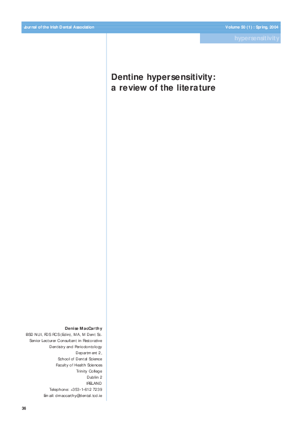 (PDF) Dentine hypersensitivity: a review of the literature