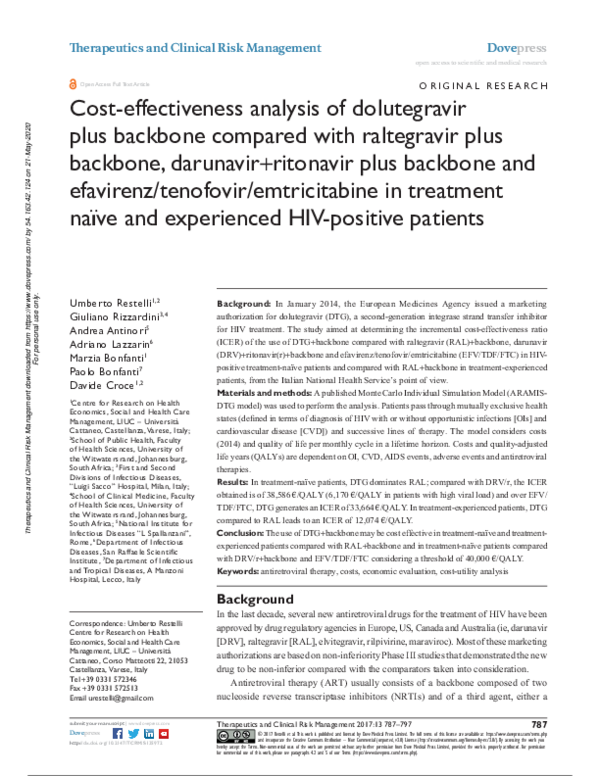 (PDF) Cost-effectiveness analysis of dolutegravir plus backbone ...