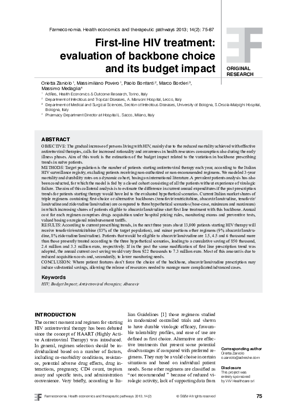 (PDF) First-line HIV treatment: evaluation of backbone choice and its ...