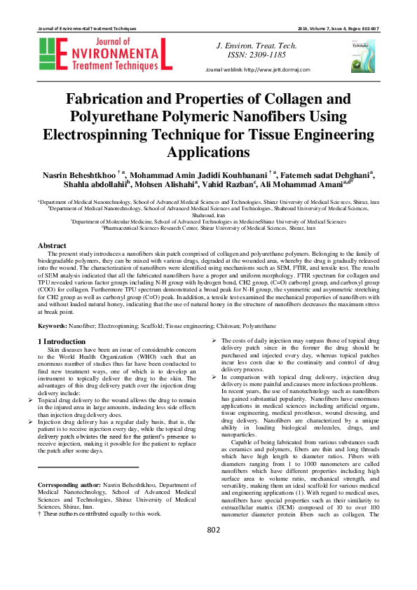 (PDF) Fabrication and Properties of Collagen and Polyurethane Polymeric Nanofibers Using ...