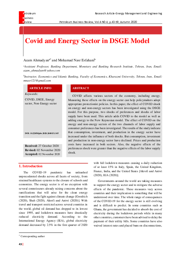 (PDF) COVID and Energy Sector in DSGE Model
