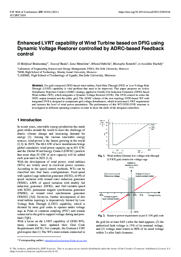 Pdf Enhanced Lvrt Capability Of Wind Turbine Based On Dfig Using Dynamic Voltage Restorer