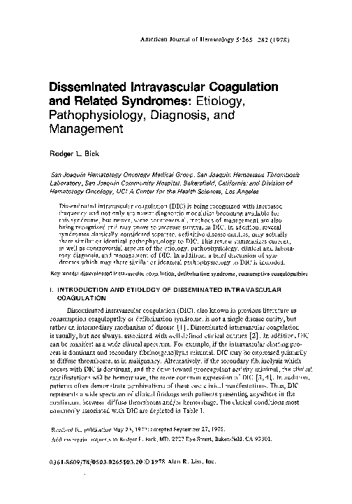 (PDF) Disseminated intravascular coagulation and related syndromes ...