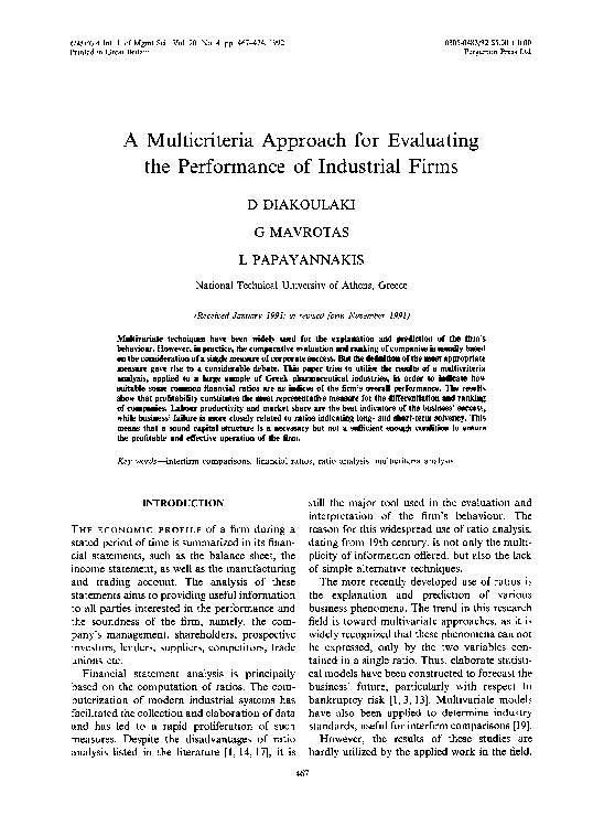 Pdf A Multicriteria Approach For Evaluating The Performance Of Industrial Firms