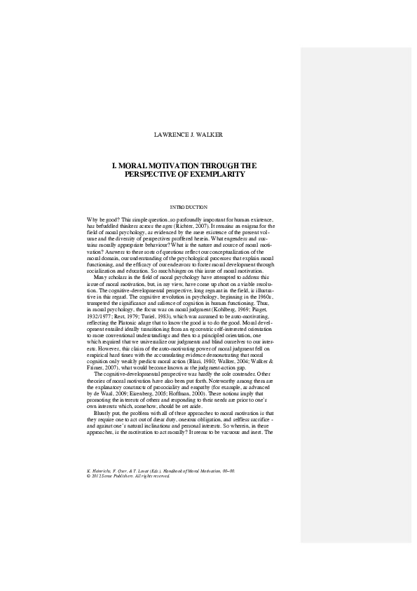 (PDF) Moral Motivation through the Perspective of Exemplarity
