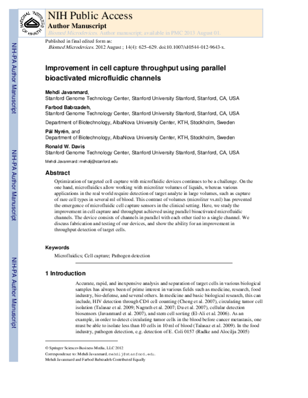(PDF) Improvement in cell capture throughput using parallel ...