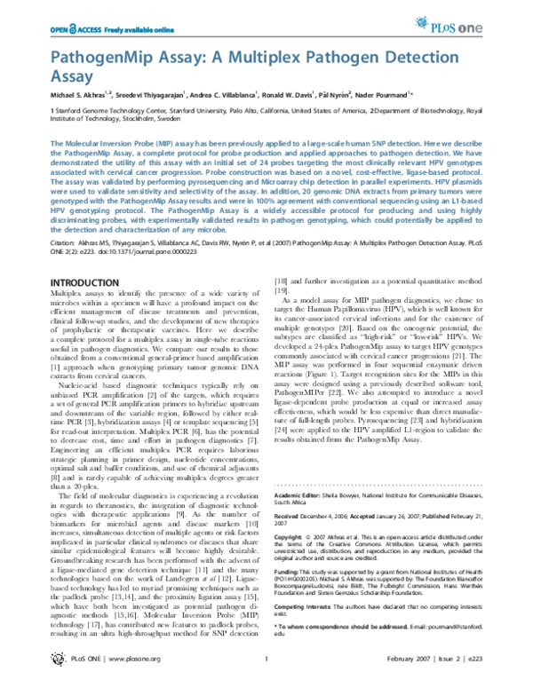 (PDF) PathogenMip assay: a multiplex pathogen detection assay