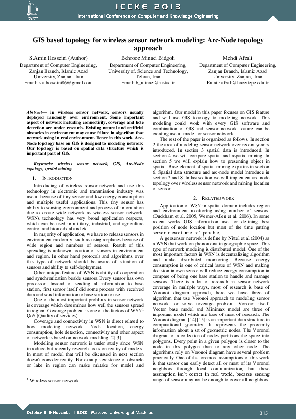 (PDF) GIS based topology for wireless sensor network modeling: Arc-Node ...