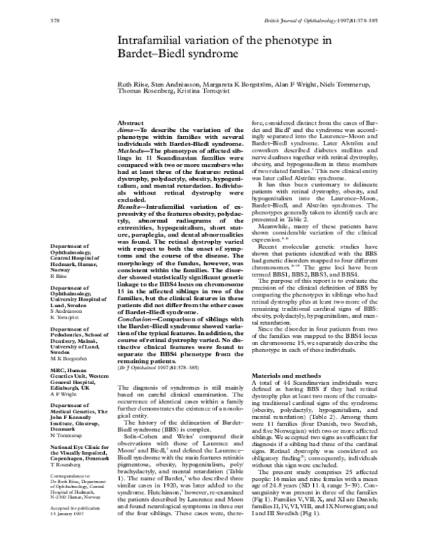 (PDF) Intrafamilial variation of the phenotype in Bardet-Biedl syndrome ...